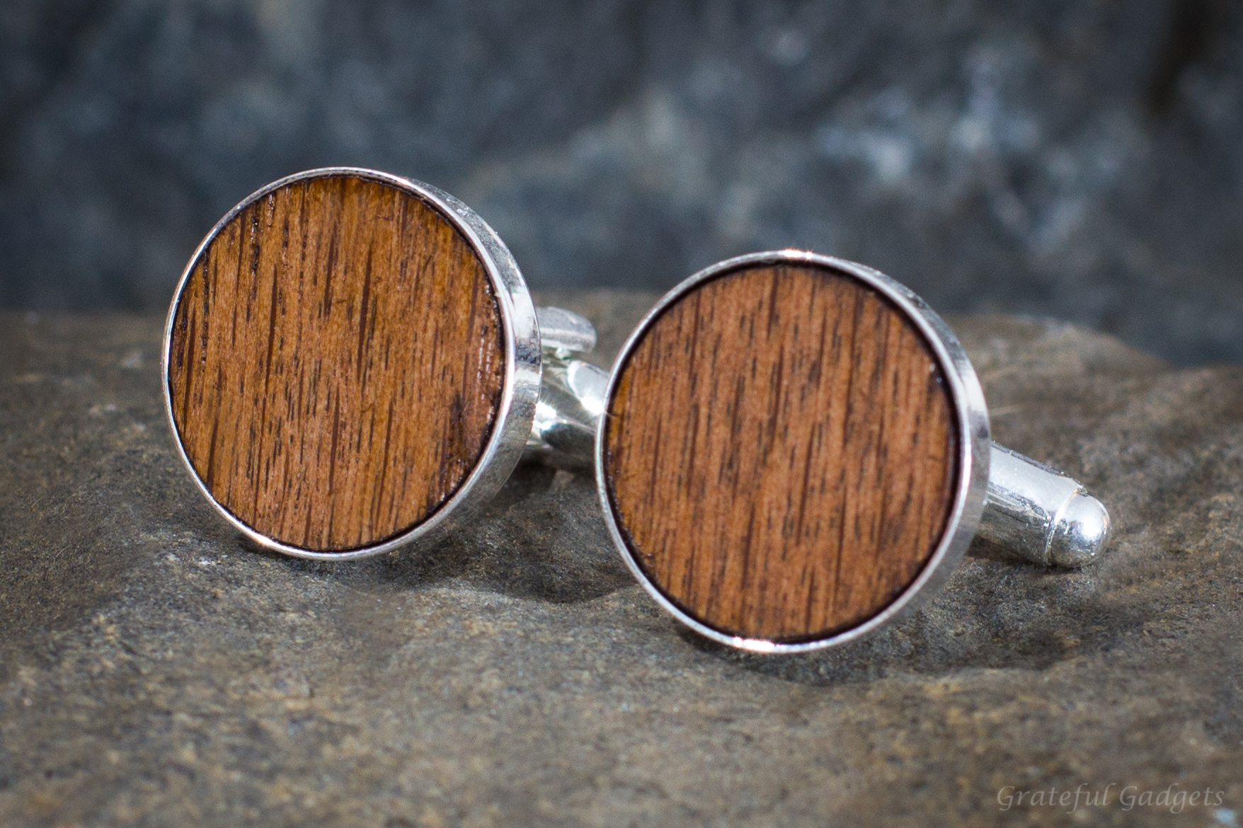 Wood Cufflinks, Hickory Smoked - Grateful Gadgets