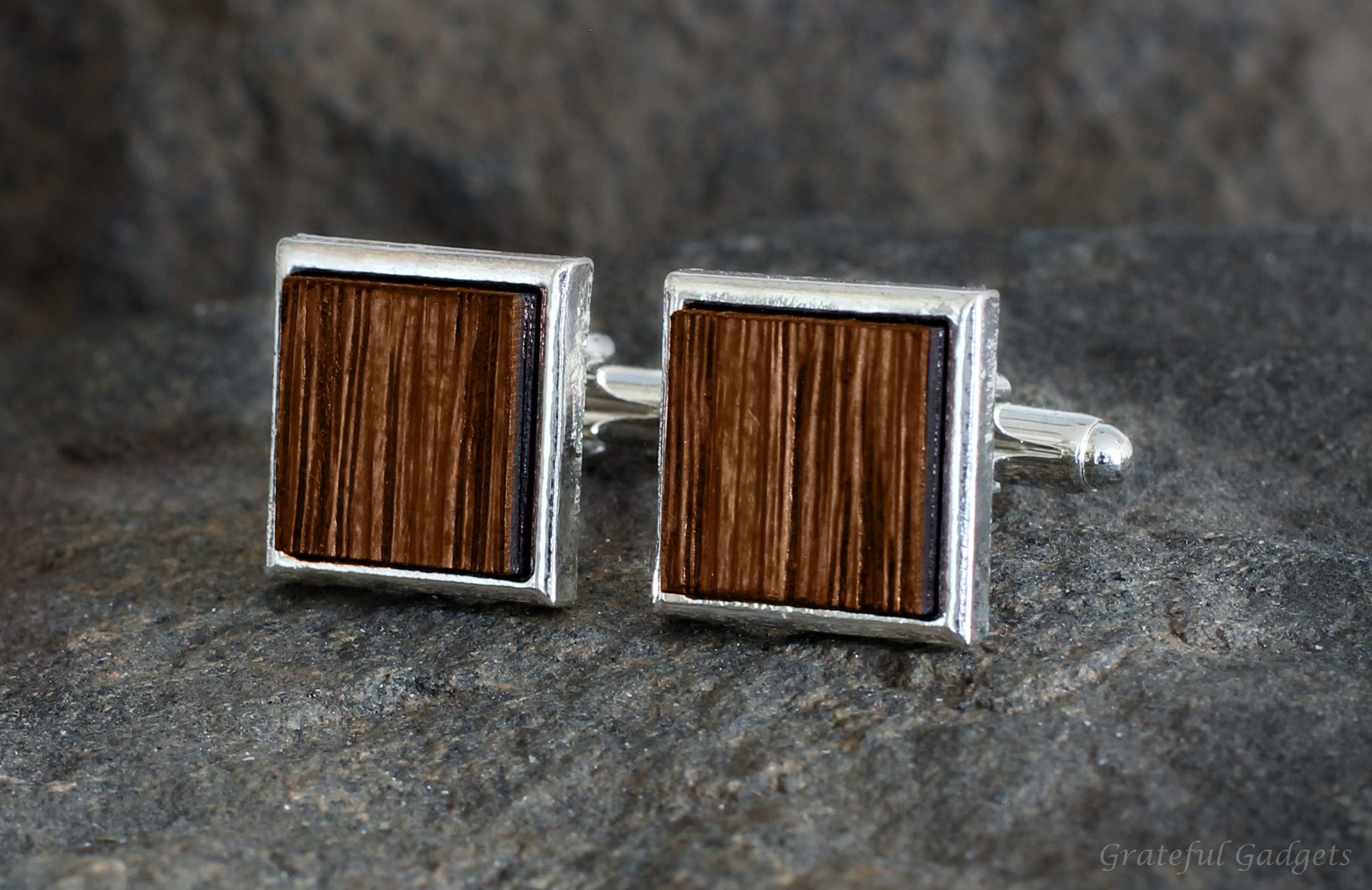 Wood Cufflinks, Hickory Smoked - Grateful Gadgets